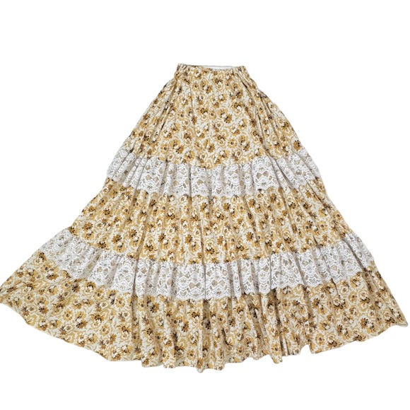 Recollections | Skirts | Recollections Gold Floral Maxi Skirt Tan ...